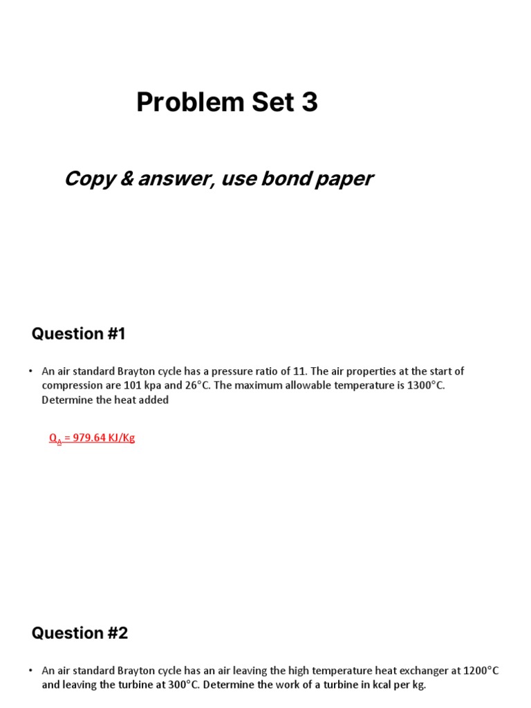 Gas Turbine Problem Set | PDF | Gas Turbine | Enthalpy