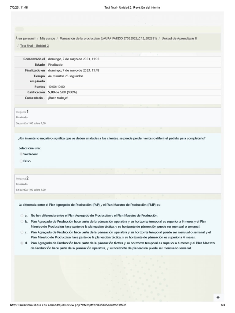 Test Final - Unidad 2 - Revisión Del Intento Otro | PDF