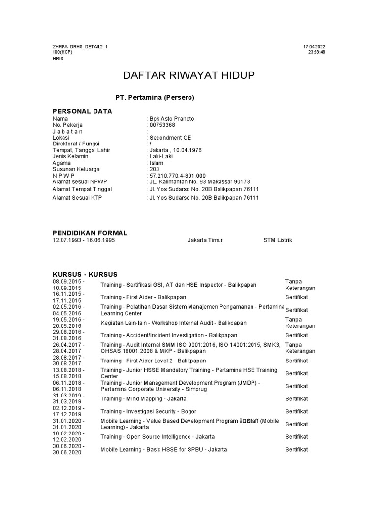Daftar Riwayat Hidup | PDF
