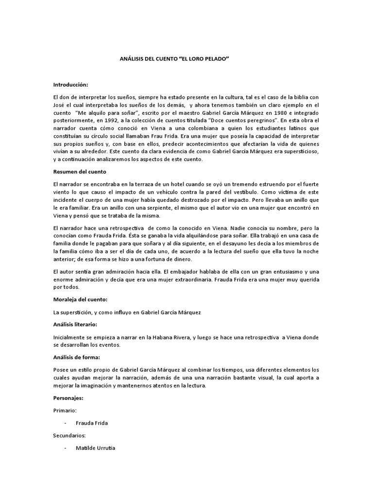 ANÁLISIS DEL CUENTO | PDF | Narración | Gabriel García Márquez