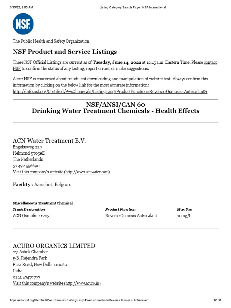 Listing Category Search Page - NSF International | PDF