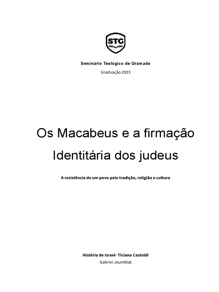 Gabriel Joumblat - Os Macabeus e Sua Relevância Na Firmação Identitária ...
