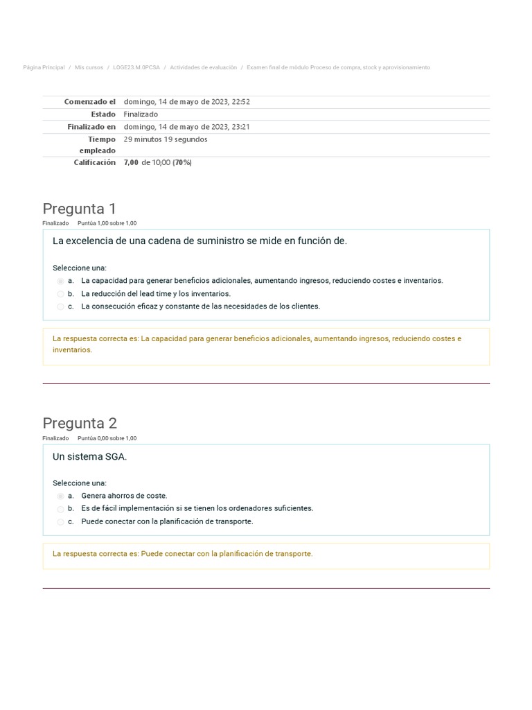 Examen Final de Módulo Proceso de Compra, Stock y Aprovisionamiento - Segundo Intento | PDF