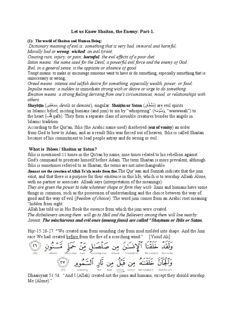 Understanding Shaitan: The Enemy Explained | PDF
