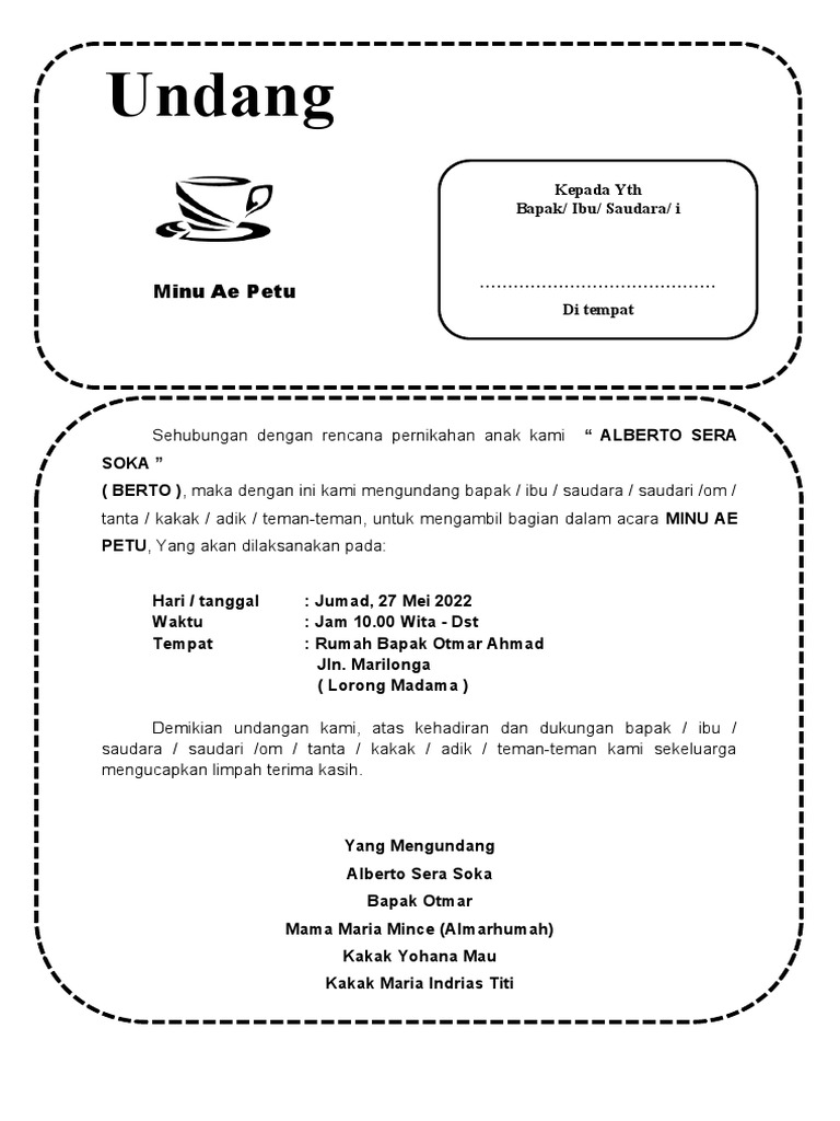 Undangan Minu Ae Petu Eto | PDF