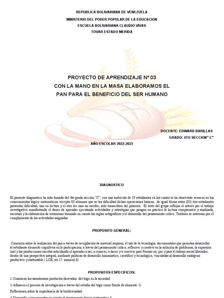 Edwar Proyecto 3 Pan y Trigo Listo | PDF | Aprendizaje | Panes