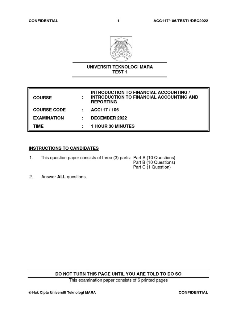 Dec2022 Acc117 Acc106 Test 1 Q | PDF | Debits And Credits | Financial ...