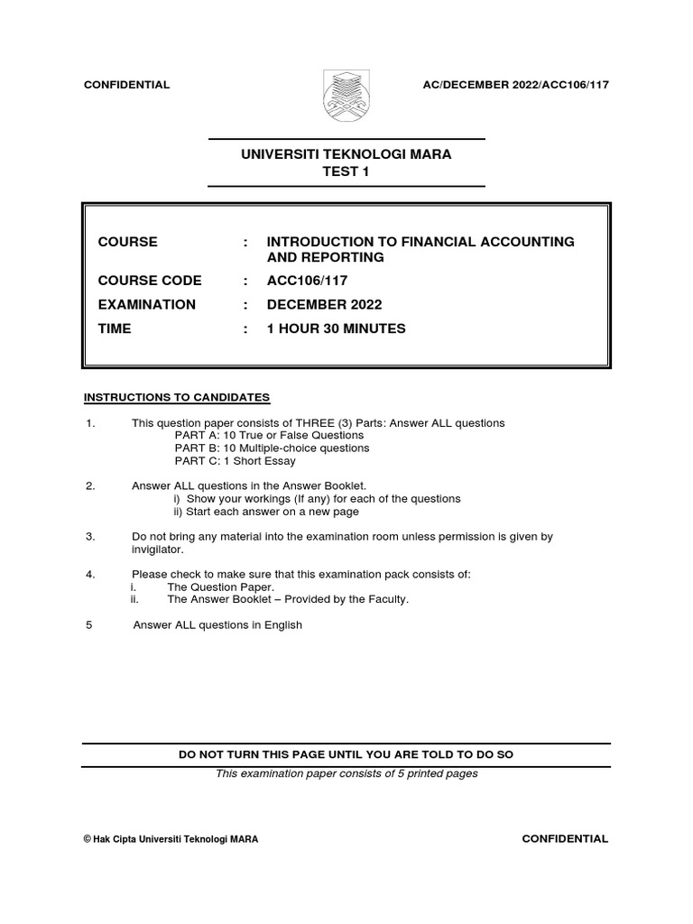UiTM Financial Accounting Exam | PDF