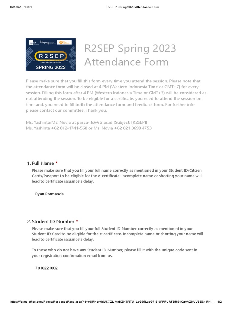 R2SEP Spring 2023 Attendance Form | PDF | Government And Personhood ...