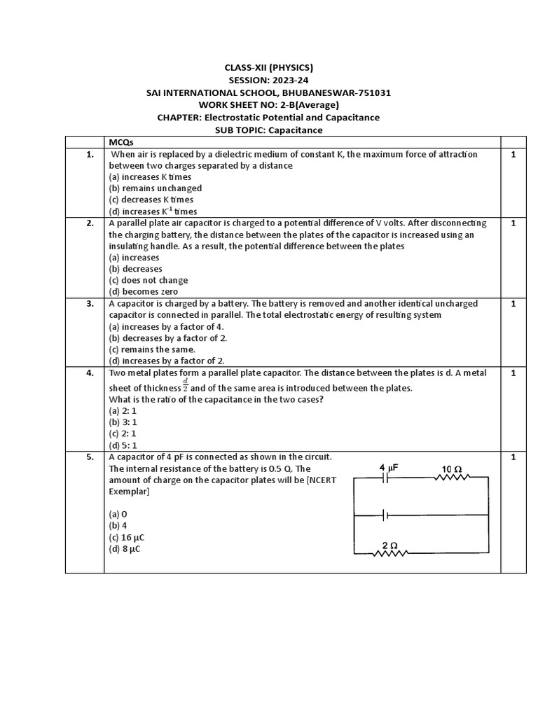 12 Physics Work Sheet 2 B CH 2 | PDF 12 Physics Work Sheet 2 B CH 2 | PDF