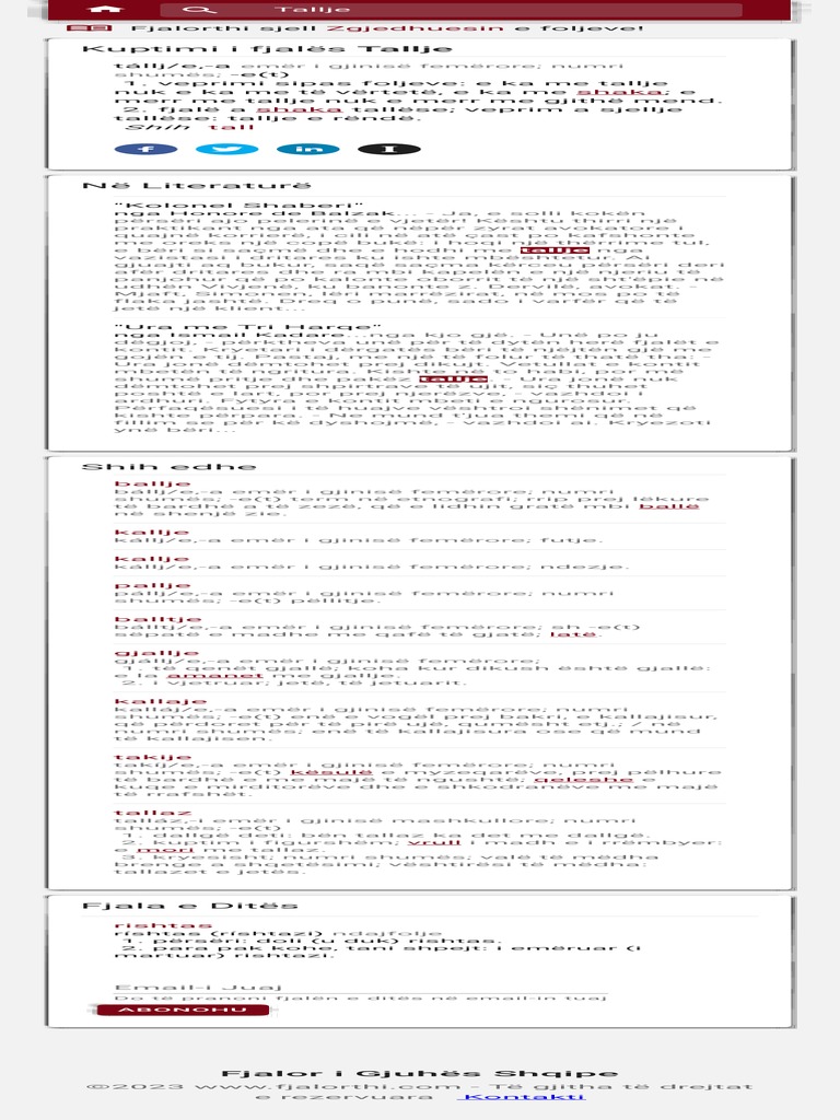 Tallje Kuptimi Dhe Shpjegimi Në Fjalorin Shqip | PDF
