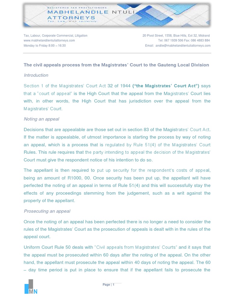 Civil Appeals Process in Gauteng | PDF | Appeal | Lawsuit