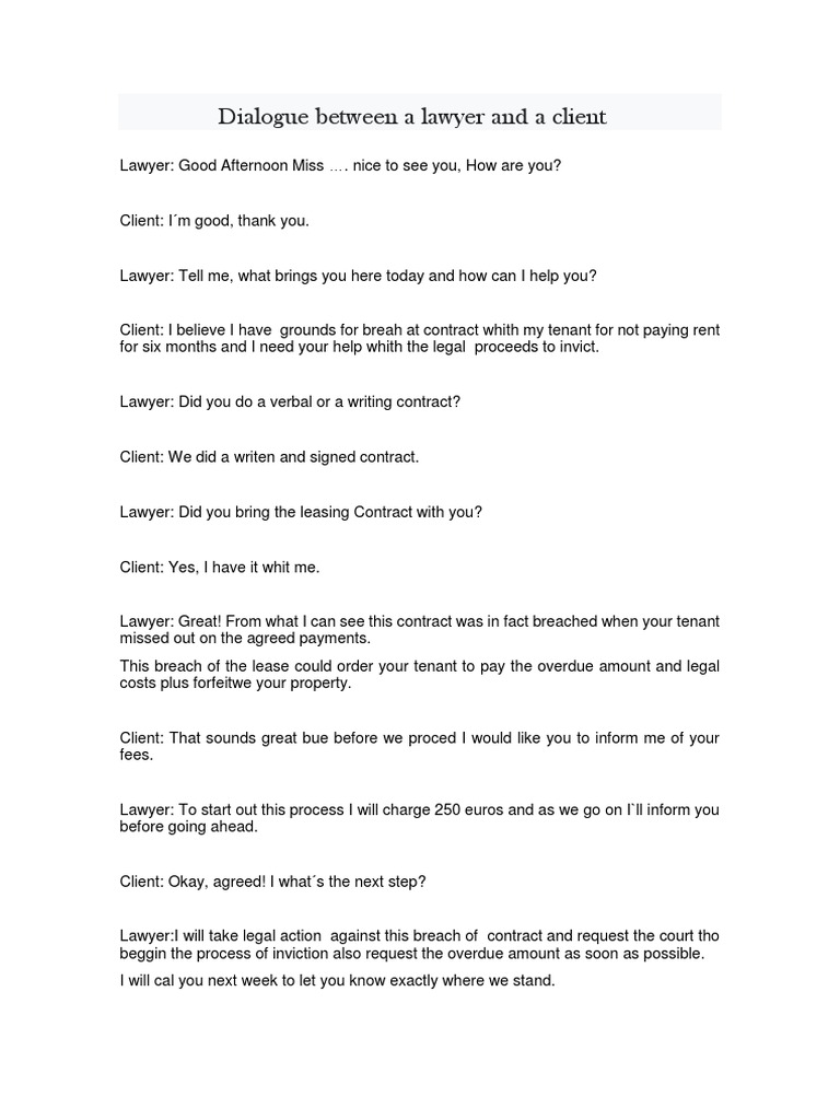 Dialogue Between A Lawyer and A Client | PDF