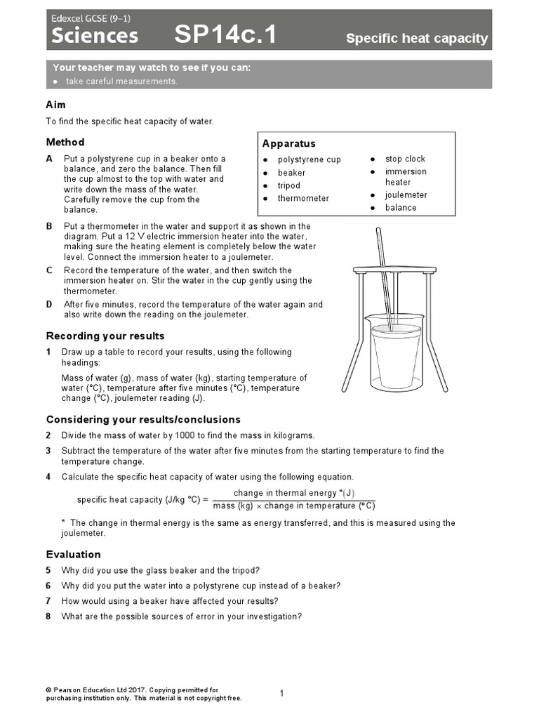 SP14c.1-2 Specific Heat Capacity of Water | PDF | Heat Capacity ...