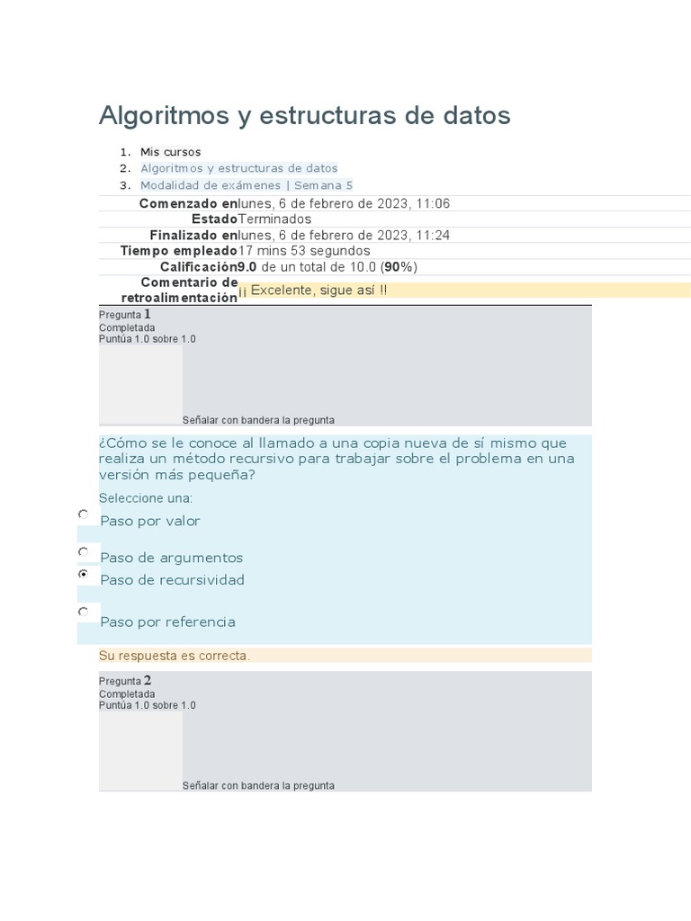 Examen Semana 5 Algoritmos y Estructuras de Datos | PDF | Programación de computadoras ...
