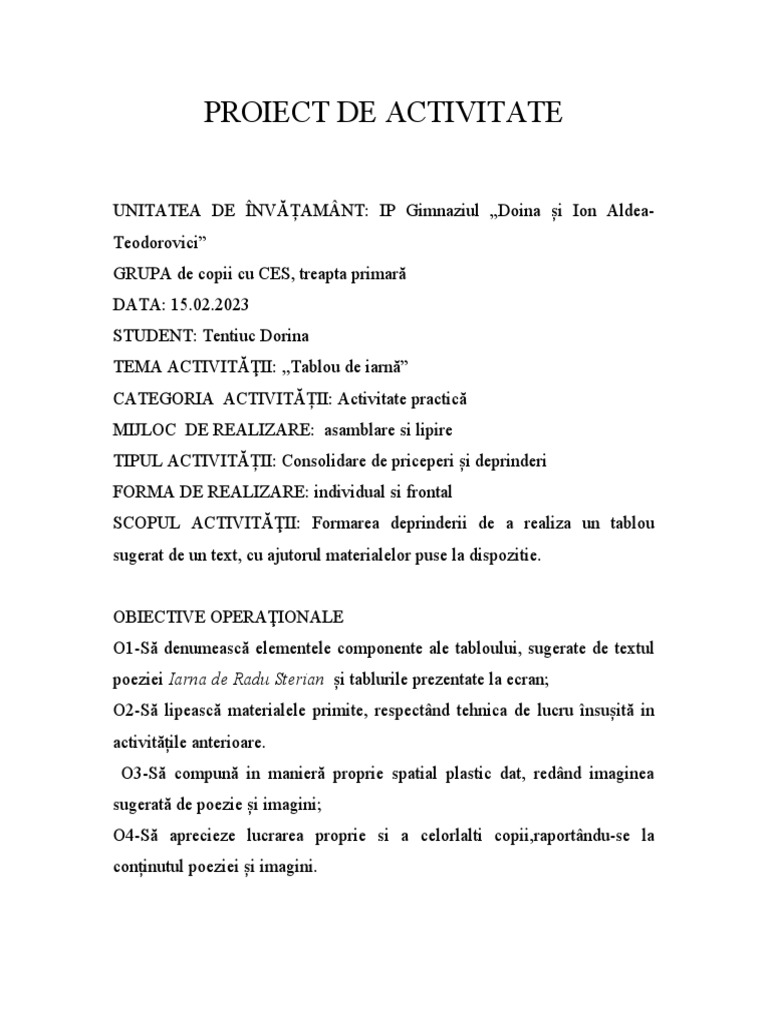 Proiect Tablou de Iarna1 | PDF