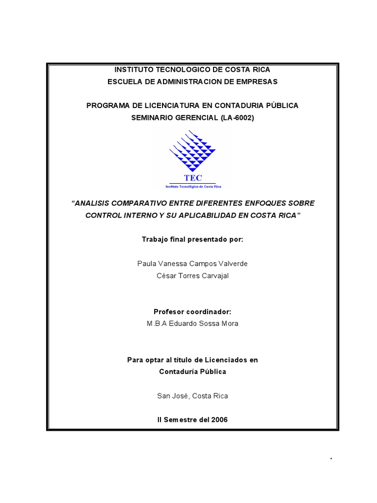 Enfoques de Control Interno en Costa Rica | PDF | Auditoría | Costa Rica