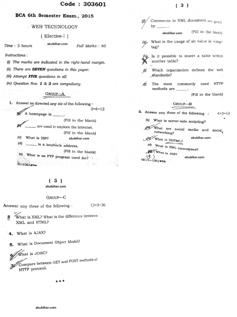 Bca 6 Sem Web Technology 2015 | PDF