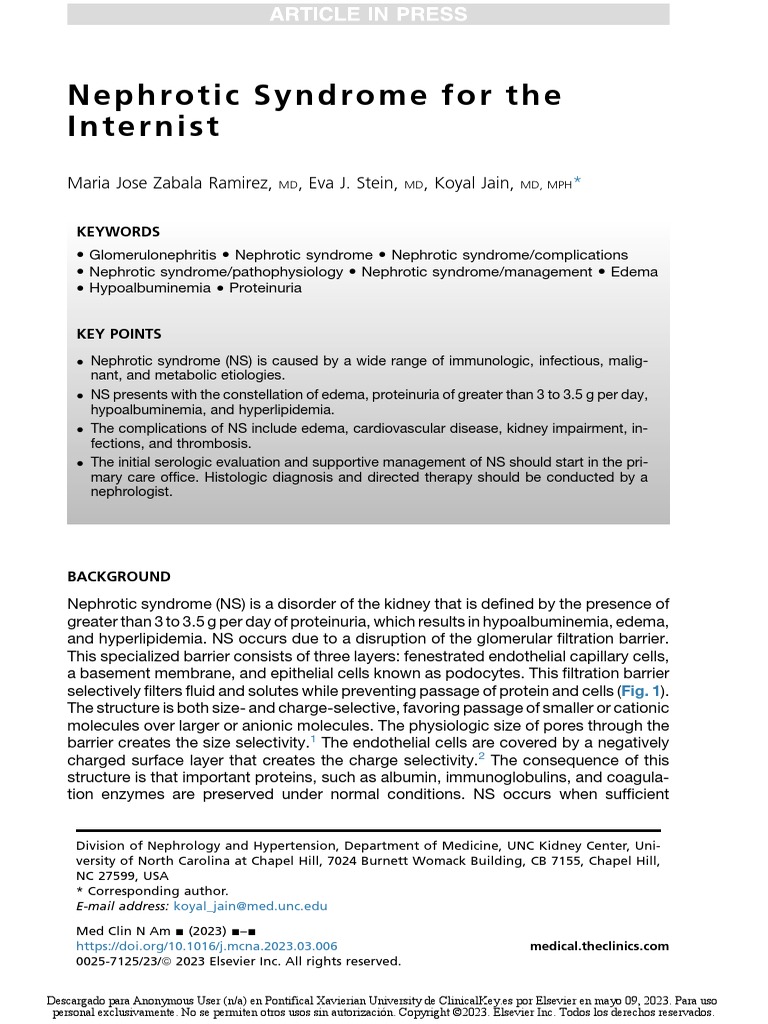 Nephrotic Syndrome For The Internist | PDF
