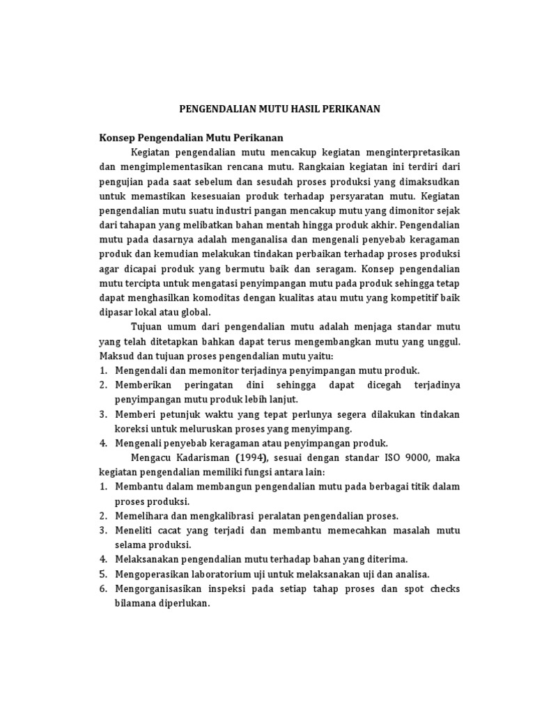 Pengendalian Mutu Hasil Perikanan | PDF