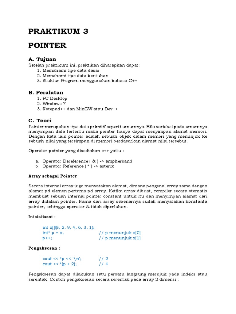 Handout Praktikum 3 - Pointer | PDF