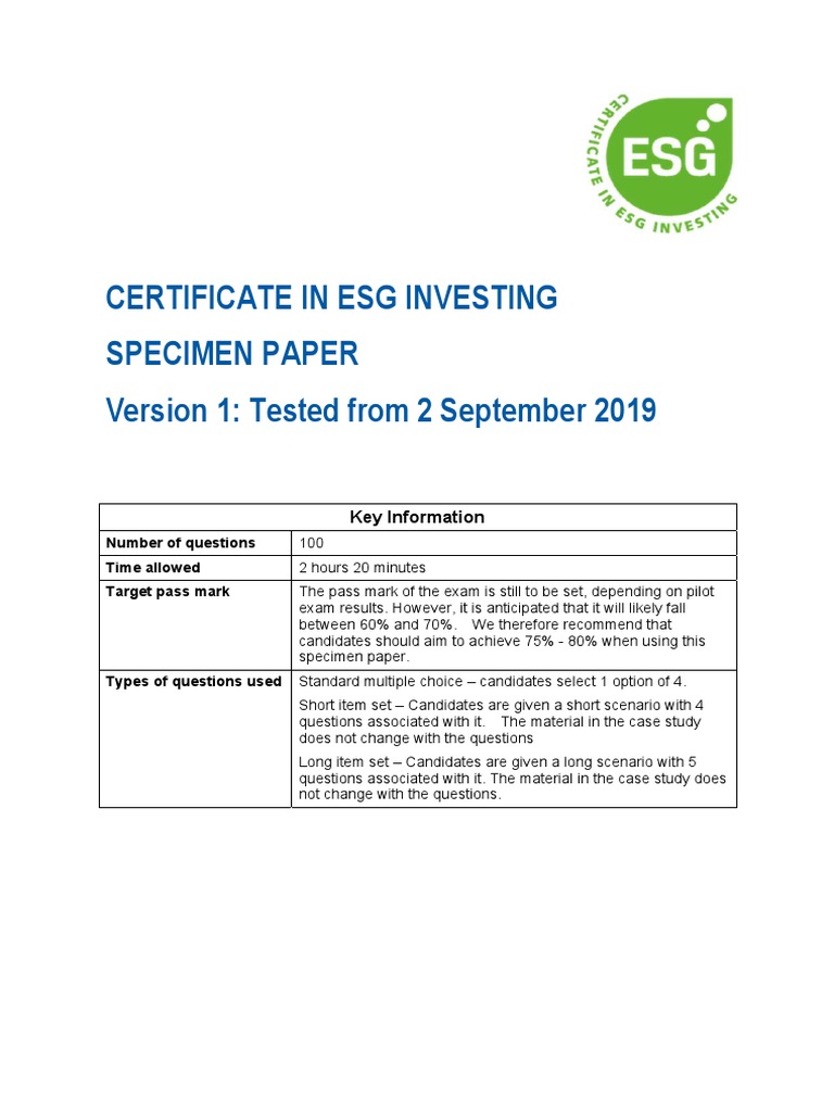ESG Specimen Paper V2 | PDF