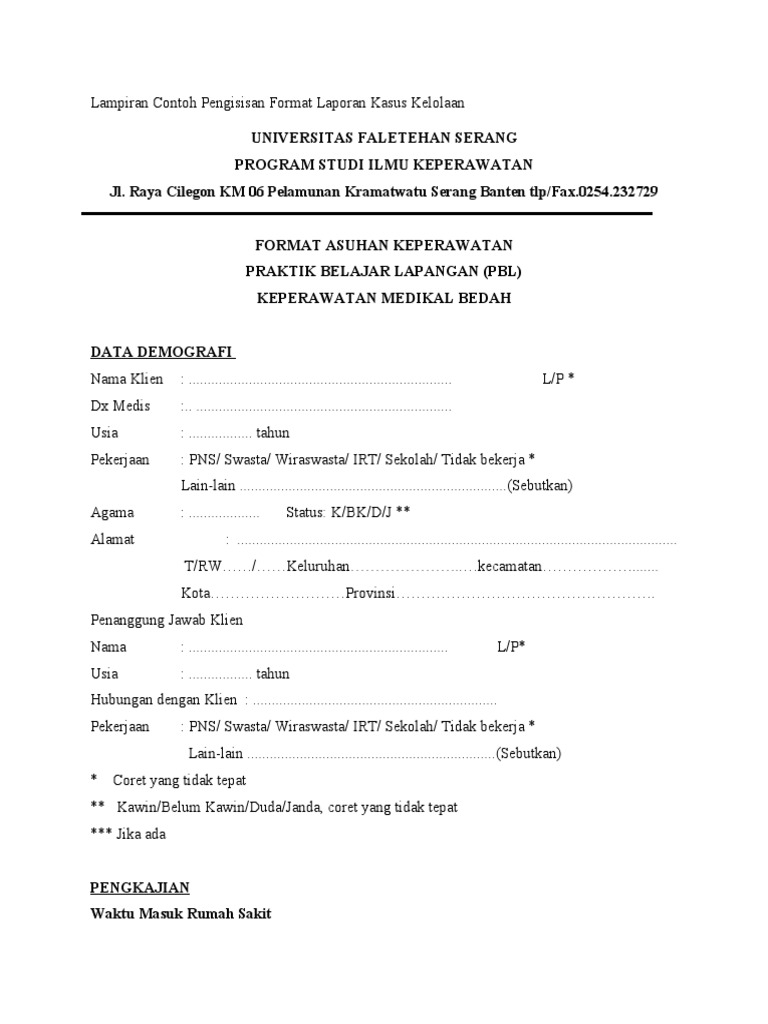 Format Askep PBL - Dengan Contoh Pengisian | PDF