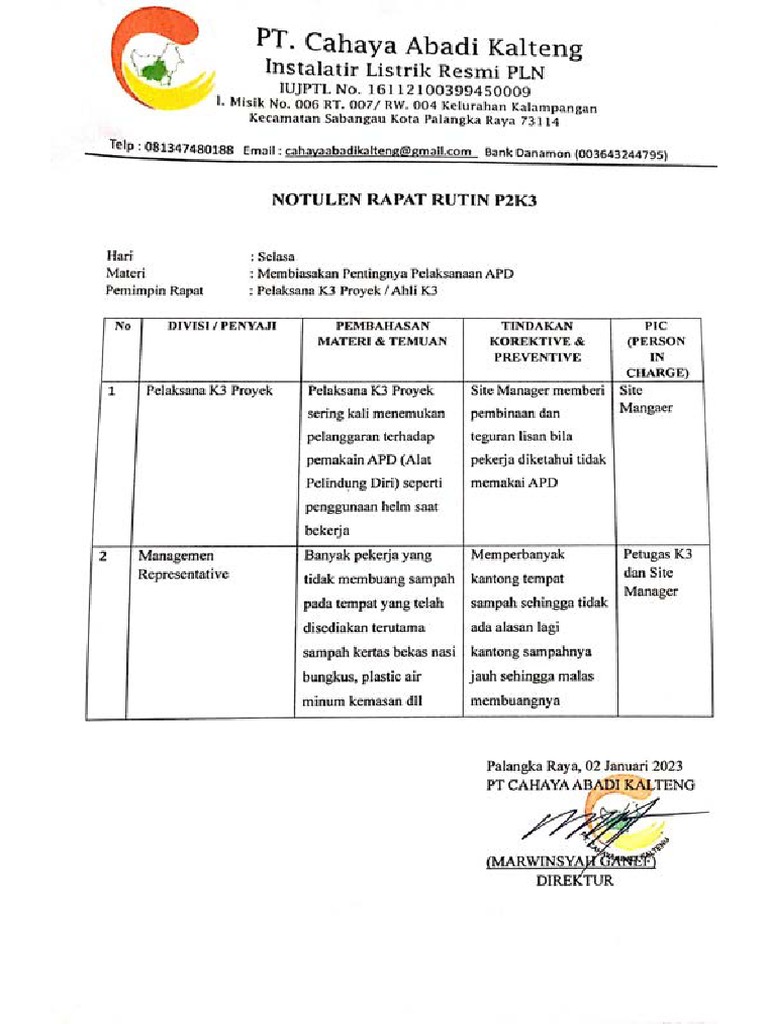 NOTULEN RAPAT RUTIN P2K3 02-01-2023-n | PDF