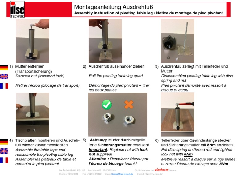 Assembly Instruction of Pivoting Table Leg / Notice de Montage de Pied ...