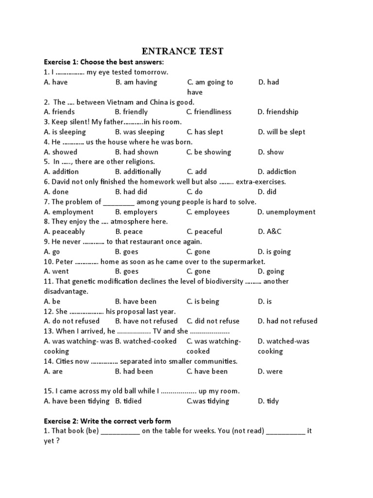 Entrance Test | PDF