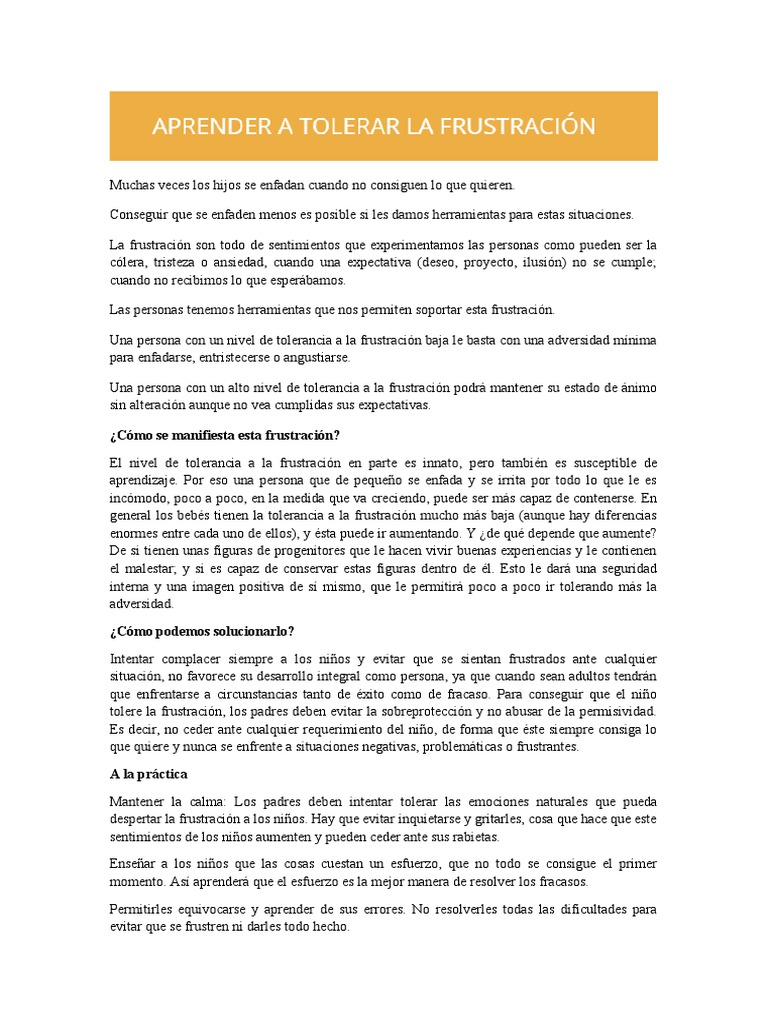 BAJA TOLERANCIA A LA FRUSTRACIÓN | PDF | Ira | Las emociones