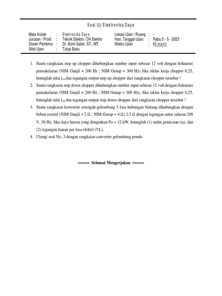 Soal Uji Elektronika Daya | PDF