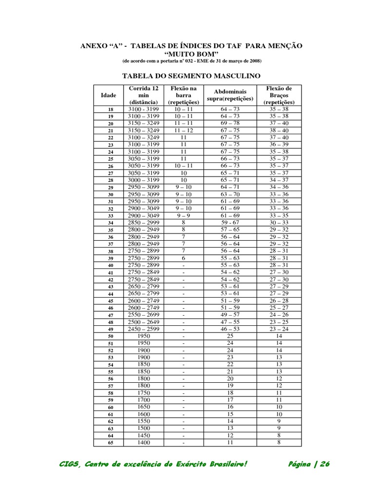 Tabela de Indice Do TAF Meno MB | PDF