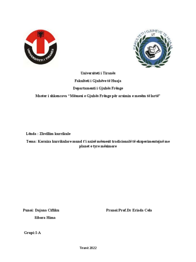 Korniza Kurrikulare Pohimi | PDF