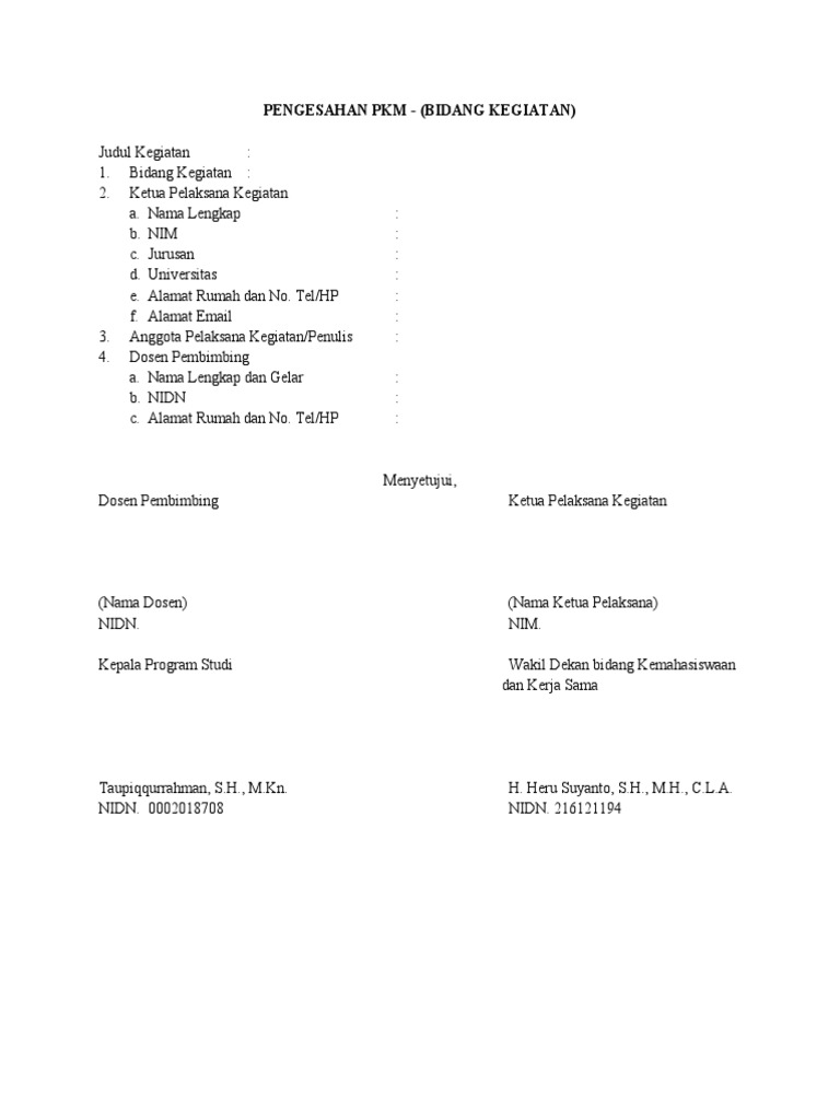 Lembar Pengesahan PKM | PDF