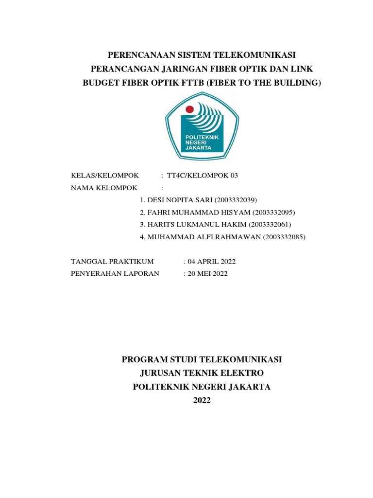 Laporan Perencanaan Sistel - TT4C - KEL03 | PDF