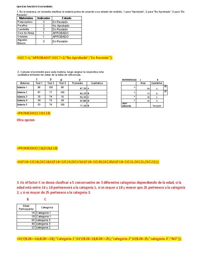 Ejercicios Función SI Excel AnidadoUN-I | PDF Ejercicios Función SI Excel AnidadoUN-I | PDF