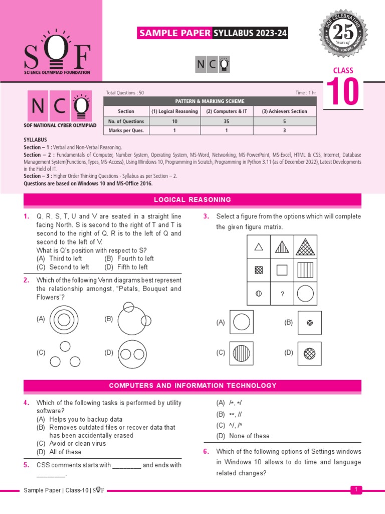 Nco Sample Paper Class-10 | PDF | Page Layout | Computer Virus