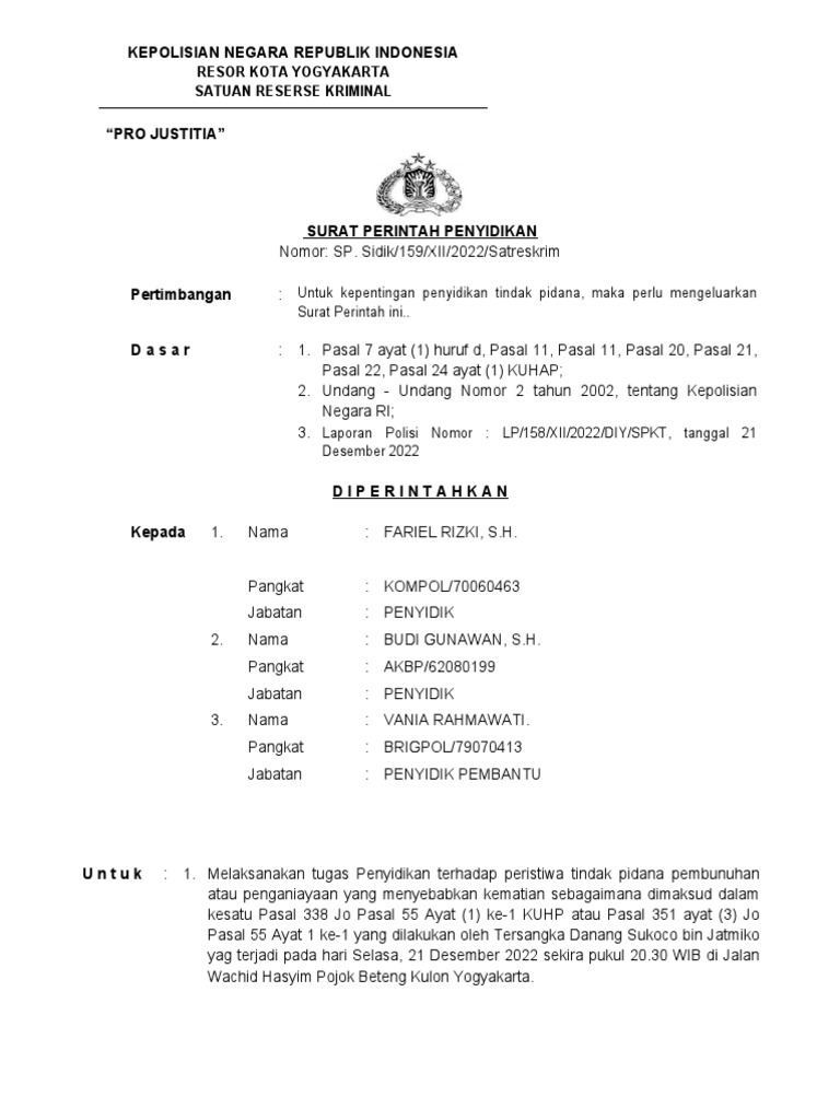 SURAT PERINTAH PENYIDIKAN | PDF
