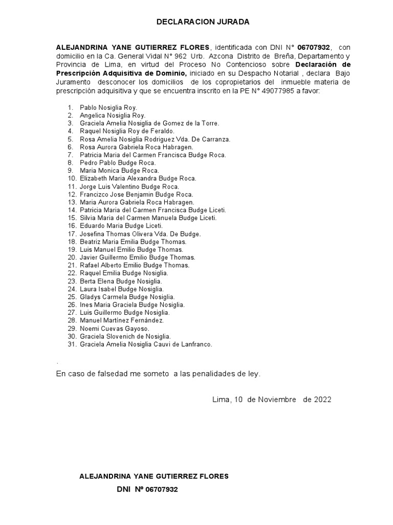 Declaracion Jurada Mario Prescripcion Sra Yanet | PDF