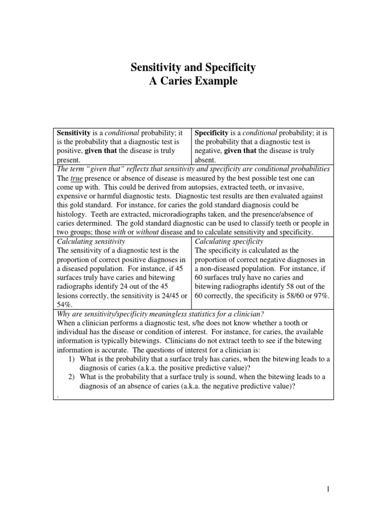 Sensitivity and Specificity Handout | PDF | Sensitivity And Specificity | Medical Diagnosis