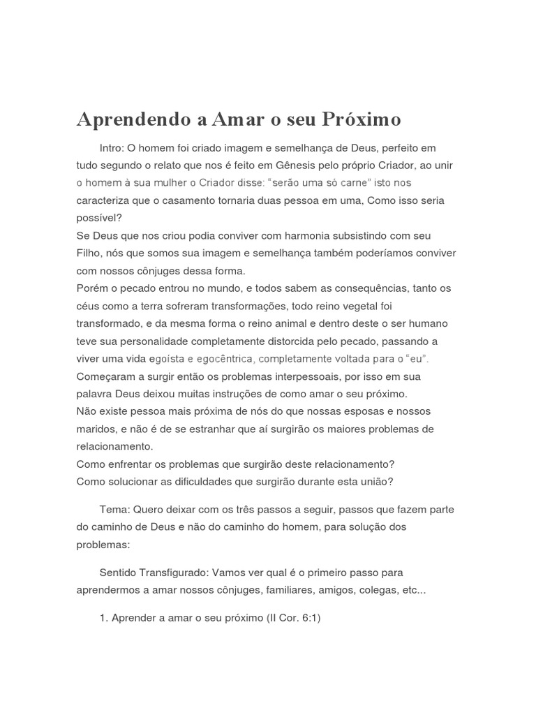 Aprendendo A Amar o Seu Próximo | PDF