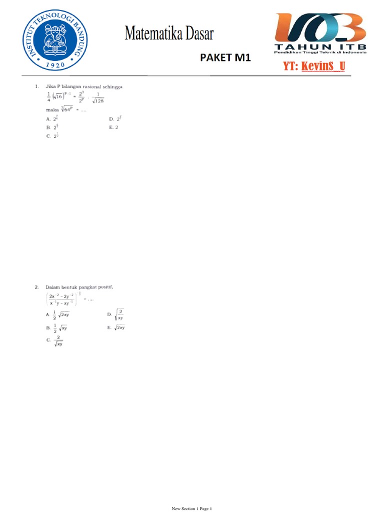 Soal MTK M1 SM Itb 2023 - 230602 - 191 | PDF