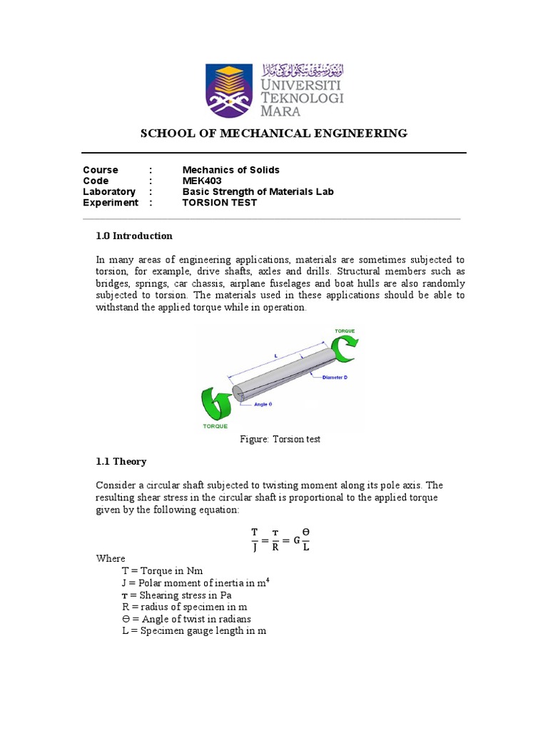 Experiment 2 - Torsion Test | PDF | Fracture | Stress (Mechanics)