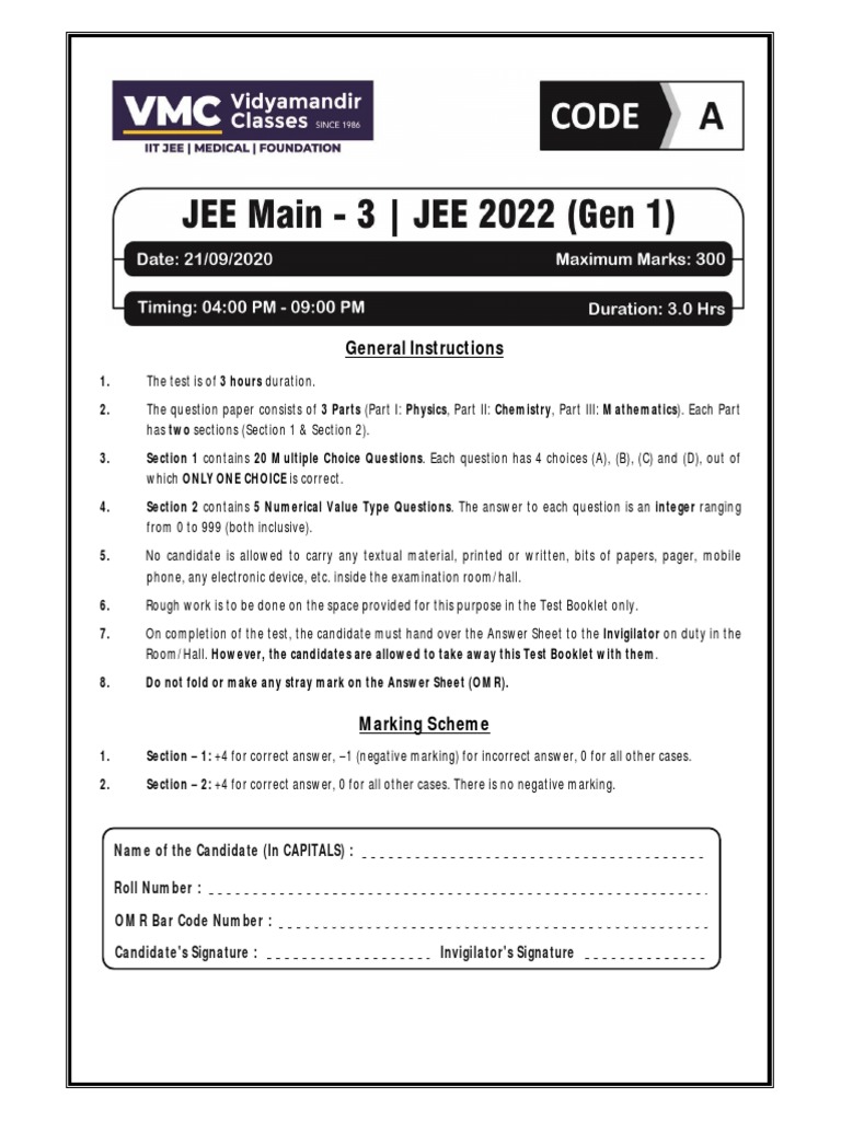 JEE Main 2022 Question Paper PDF | PDF | Force | Collision