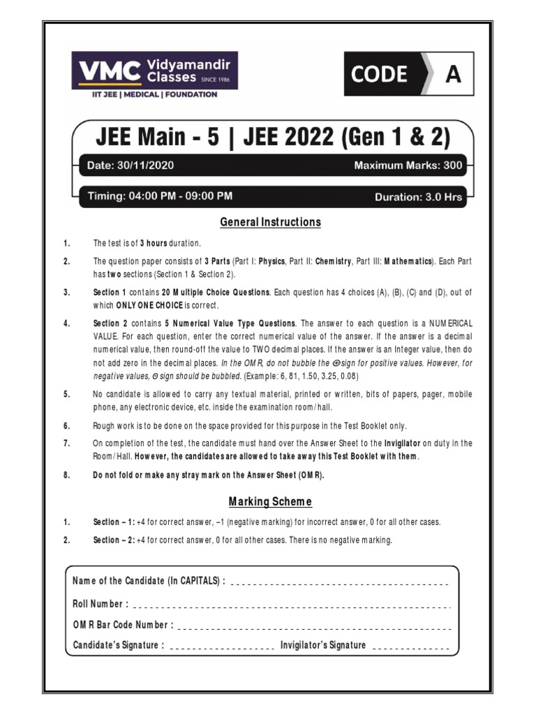 2022-JEE Main-5 Question Paper | PDF | Enthalpy | Heat