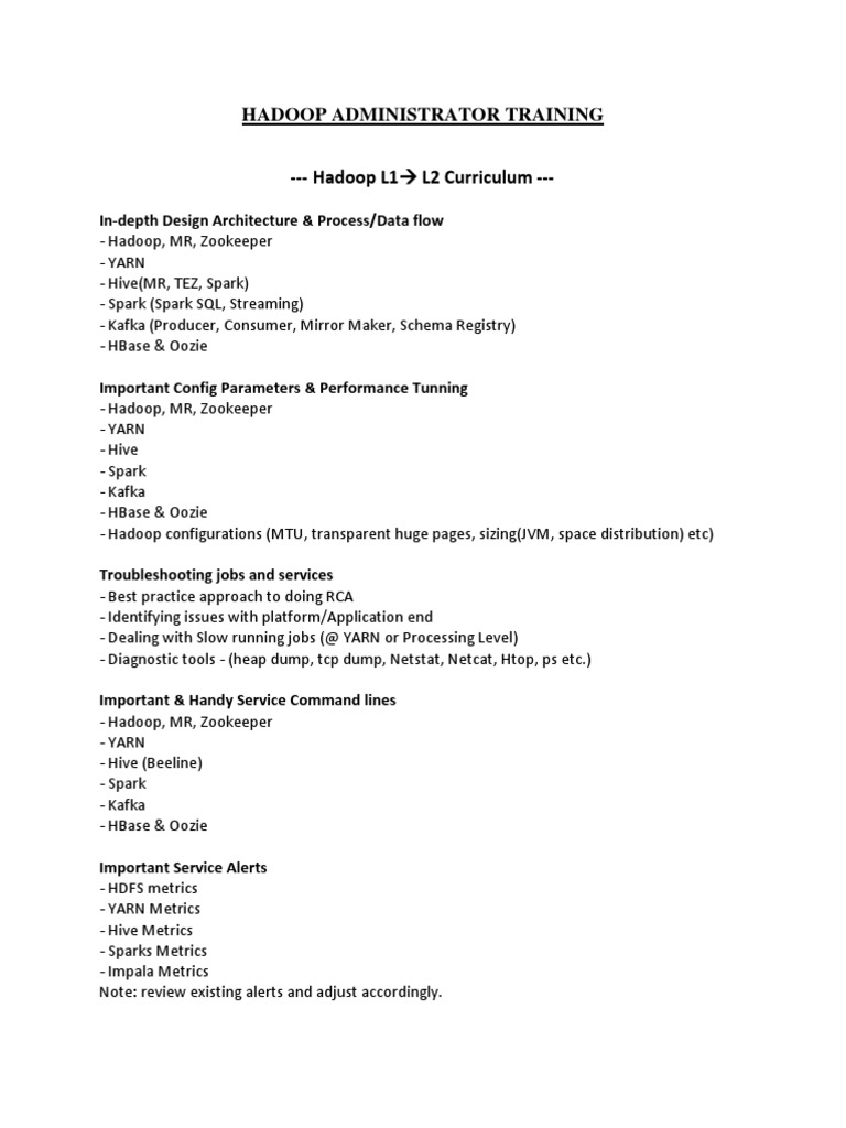 Hadoop ADMIN Training Curriculum v1.0 | PDF