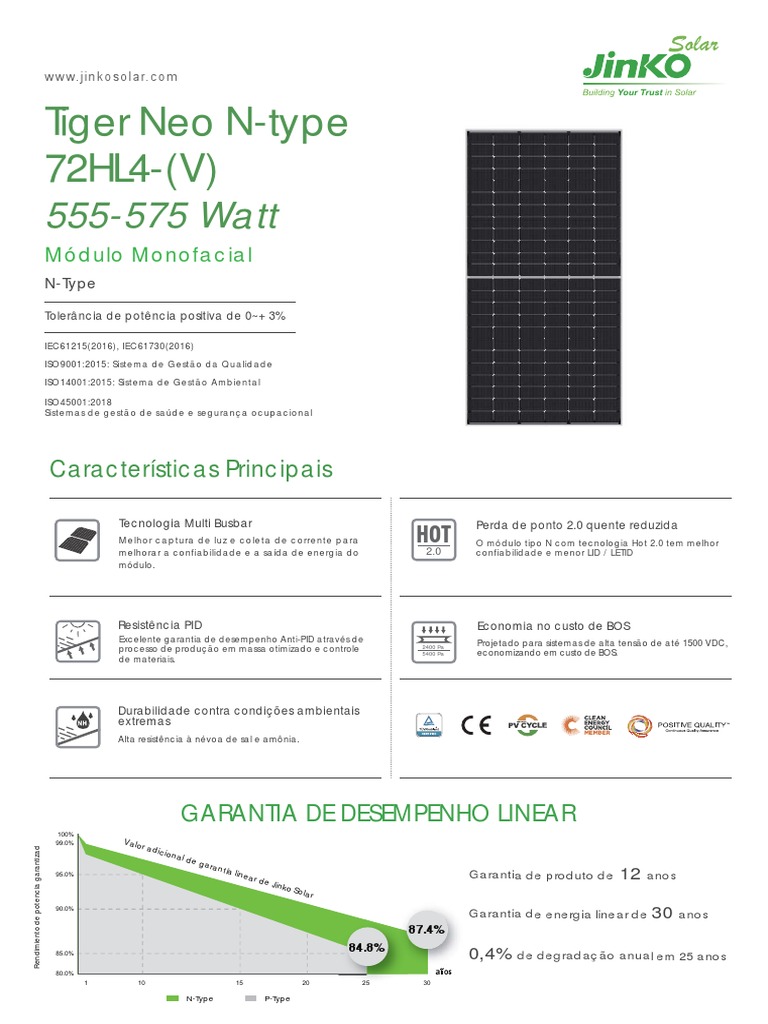 Datasheet Jinko Solar Tiger NEO 575 Watts | PDF