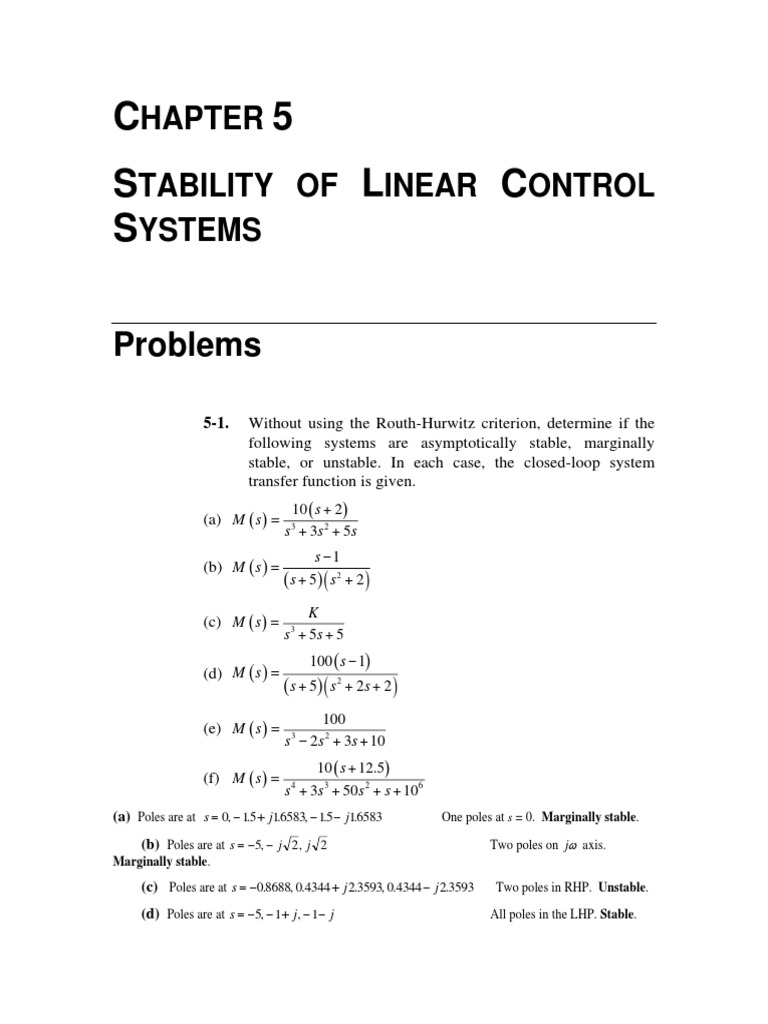 ch05 Sol | PDF | Control Theory | Stability Theory