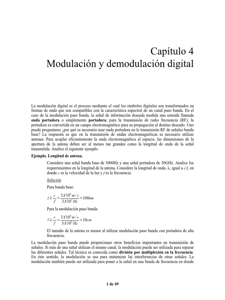 Capitulo 4 Modulacion y Demodulacion Dig | PDF | Modulación | Longitud de onda